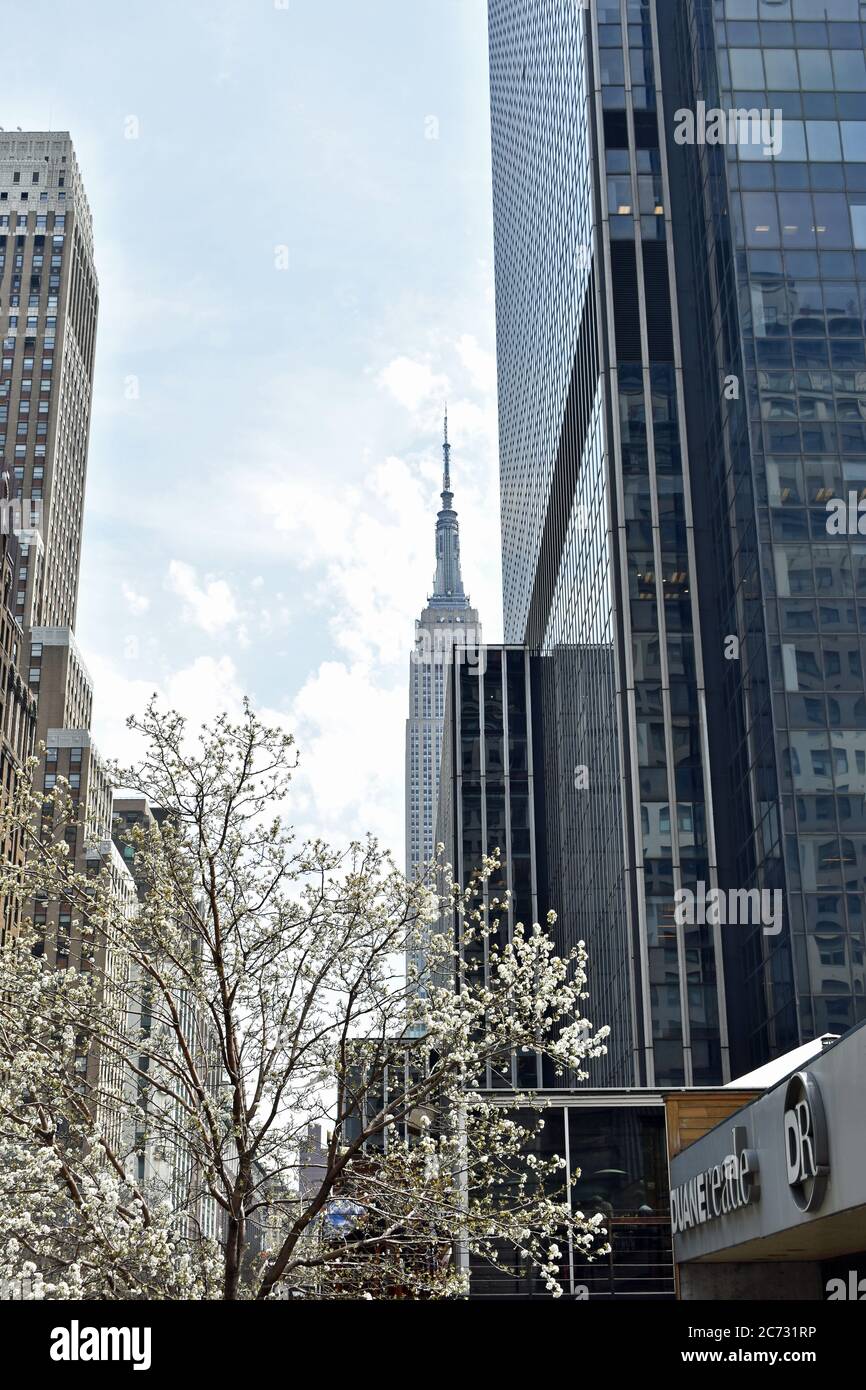 The Empire State building juxtaposed with a modern black building and a ...