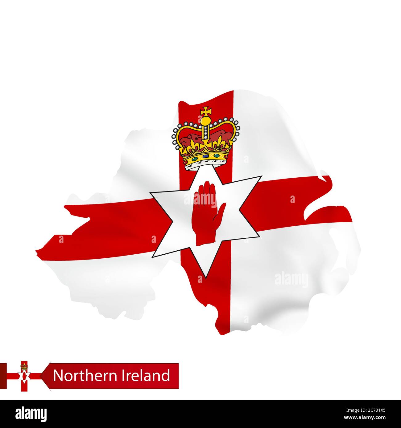 Northern Ireland map with waving flag of country. Vector illustration ...