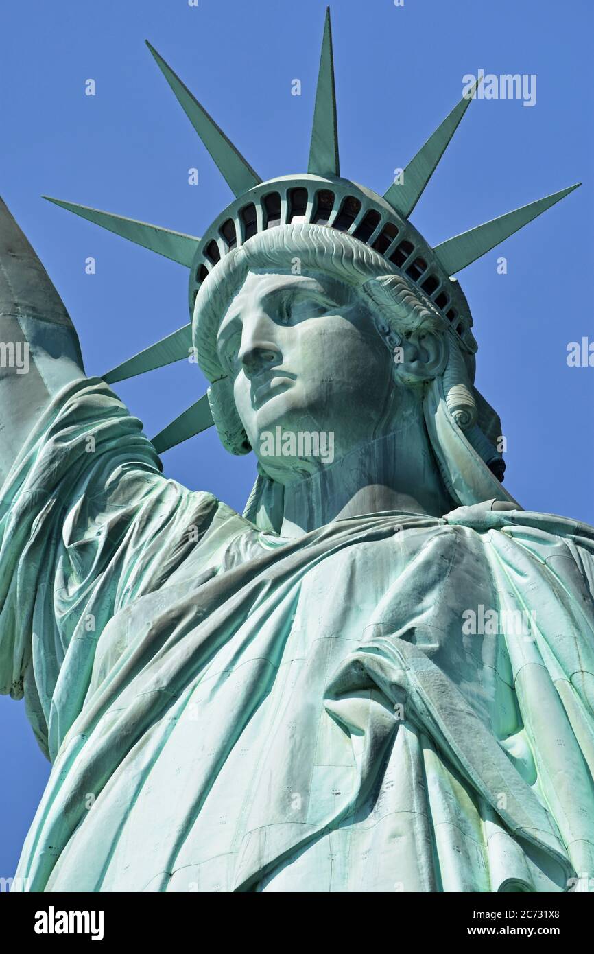 Close up of the head and crown section of The Statue Of Liberty On ...
