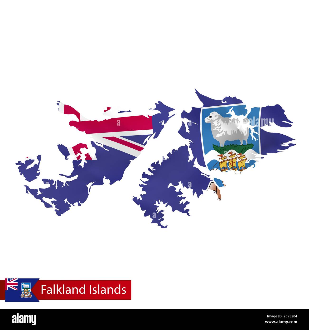 Falkland Islands map with waving flag of country. Vector illustration ...