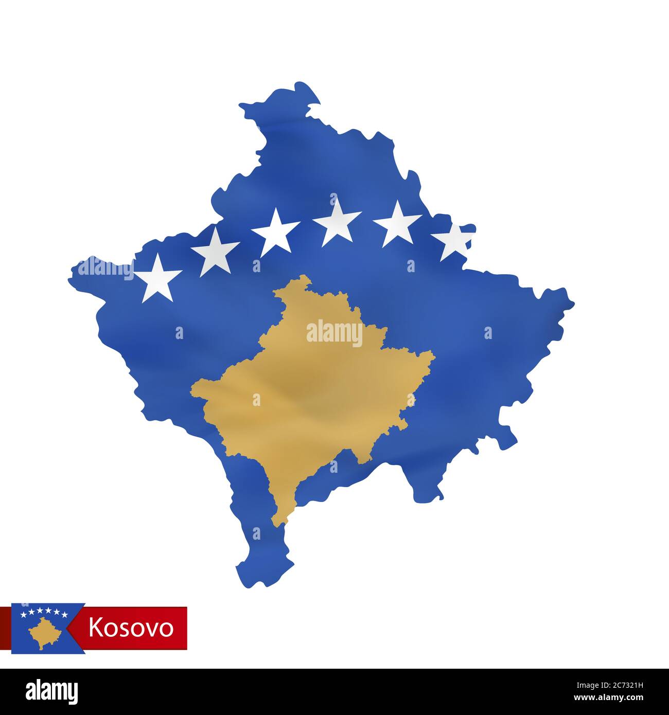 Kosovo map with waving flag of country. Vector illustration Stock ...