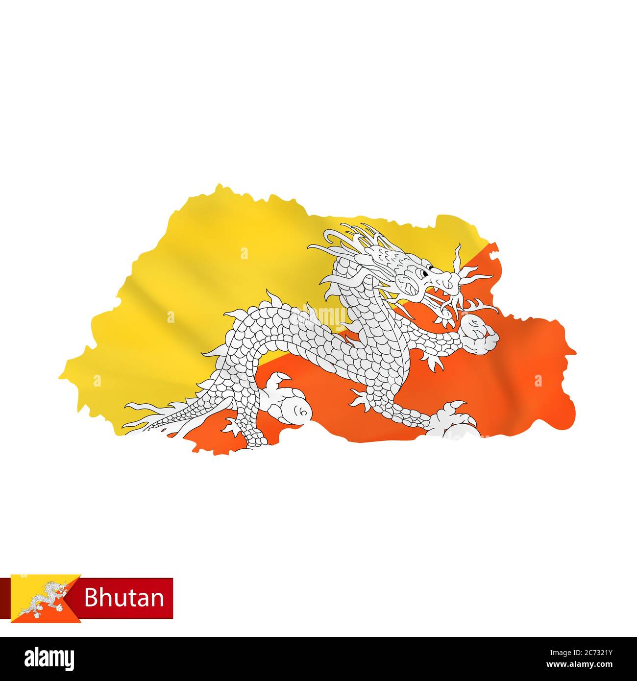 Bhutan map with waving flag of country. Vector illustration Stock ...