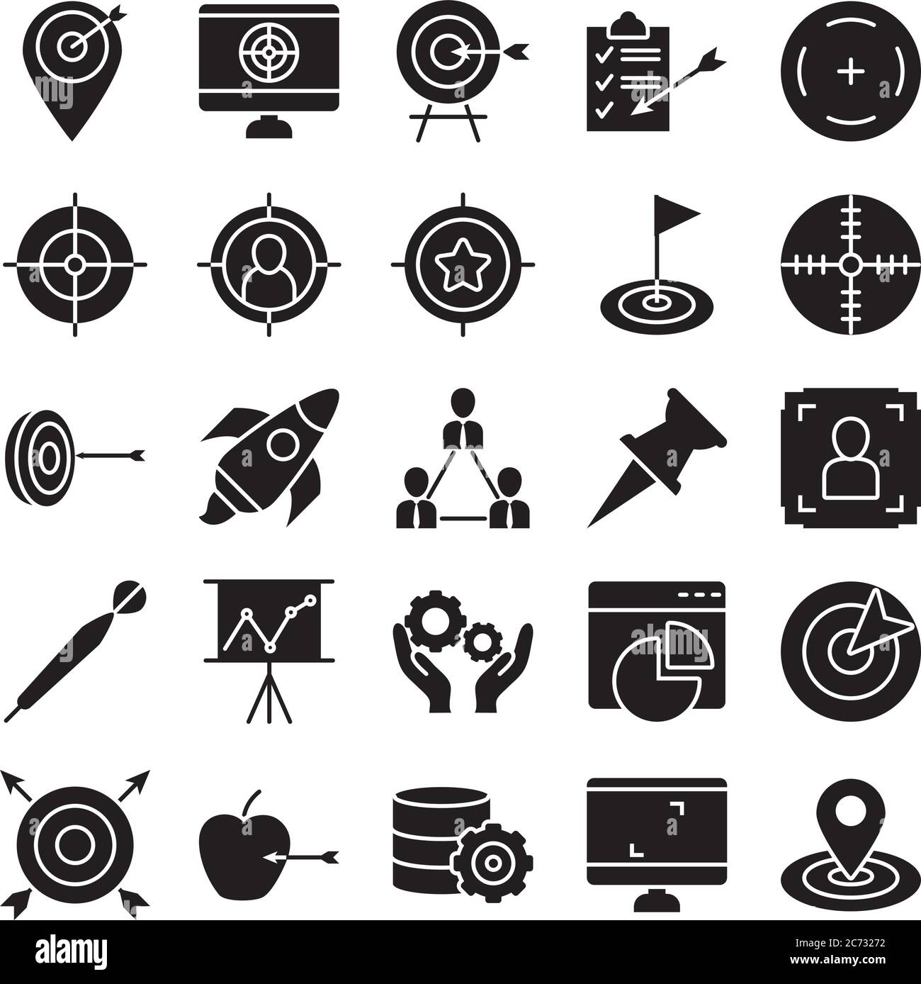rocket and target icon set over white background, silhouette style ...