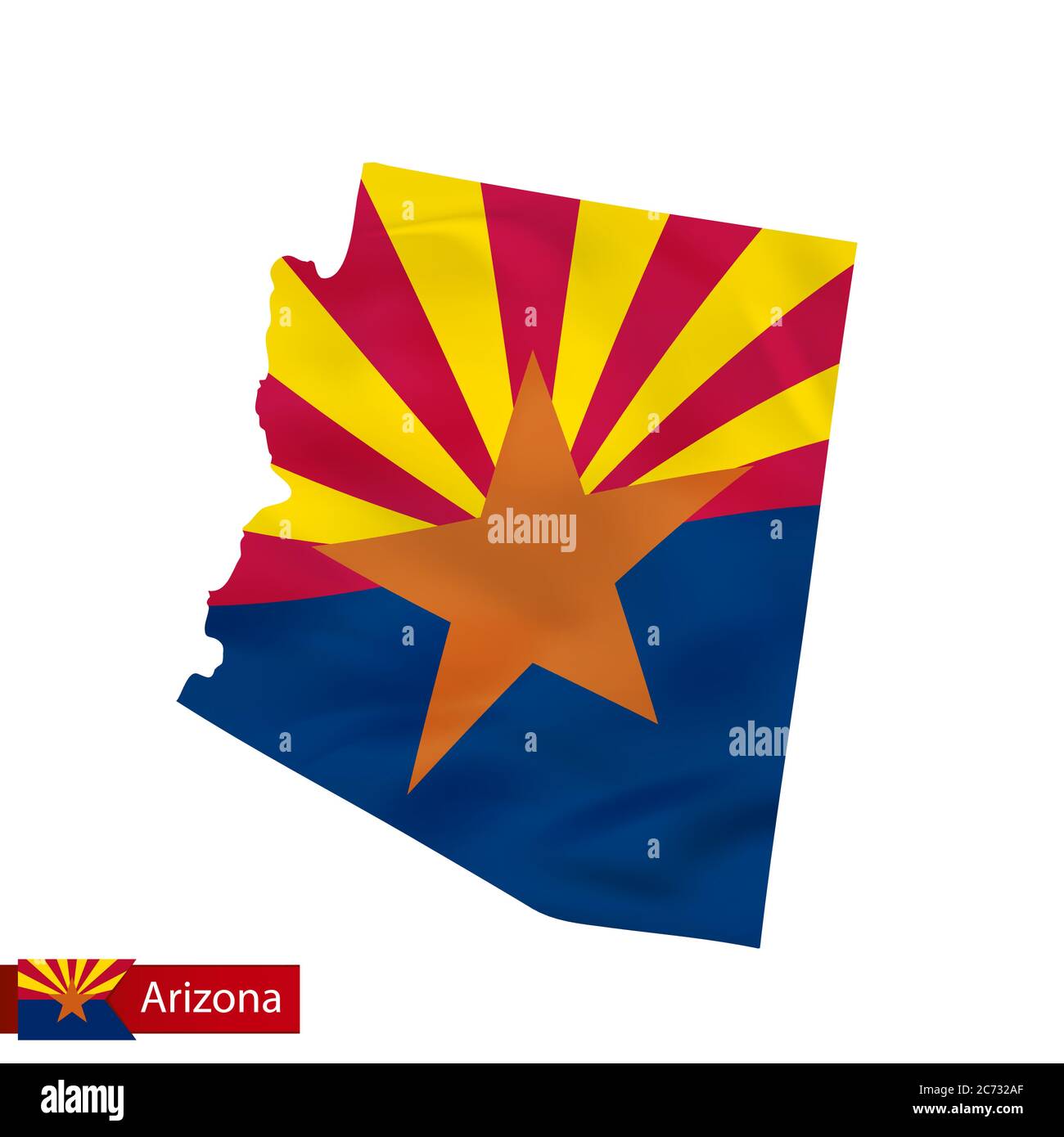 Arizona state map with waving flag of US State. Vector illustration ...