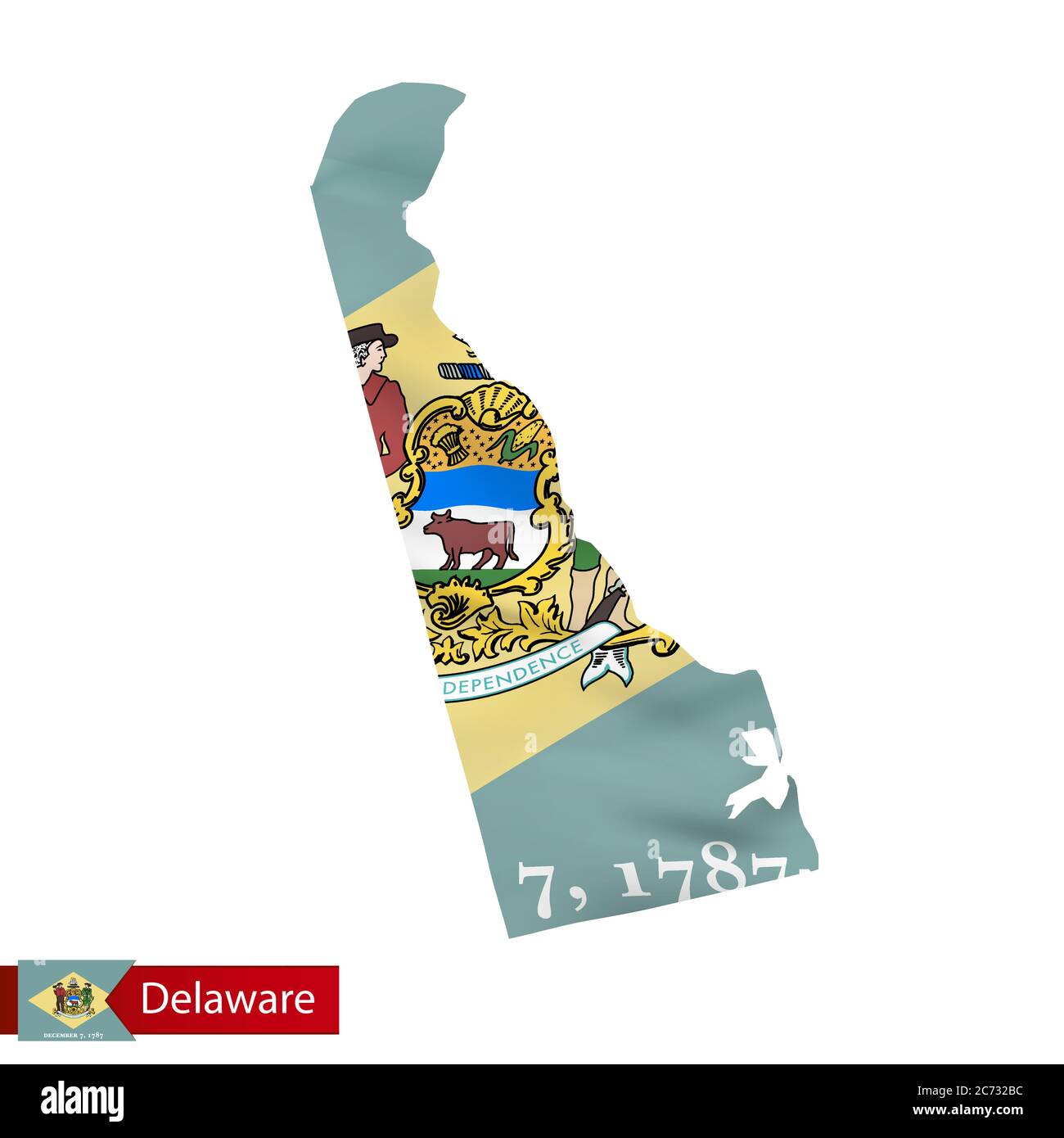 Delaware state map with waving flag of US State. Vector illustration ...
