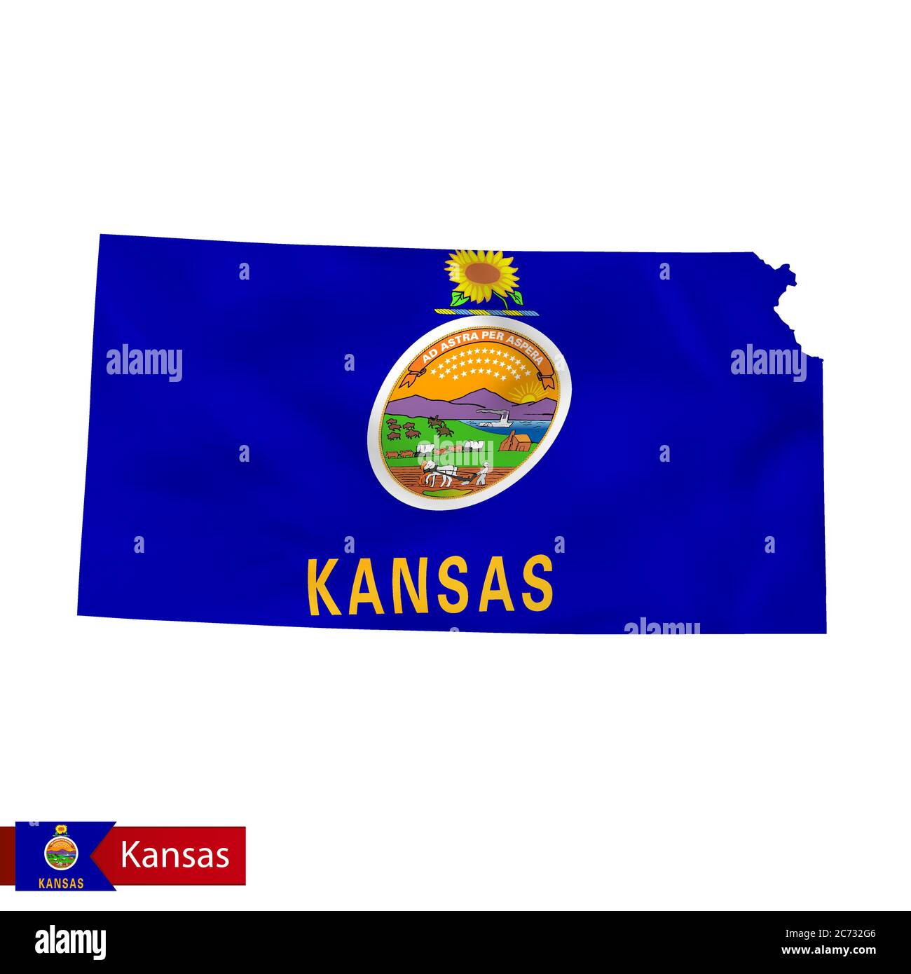 Kansas state map with waving flag of US State. Vector illustration ...