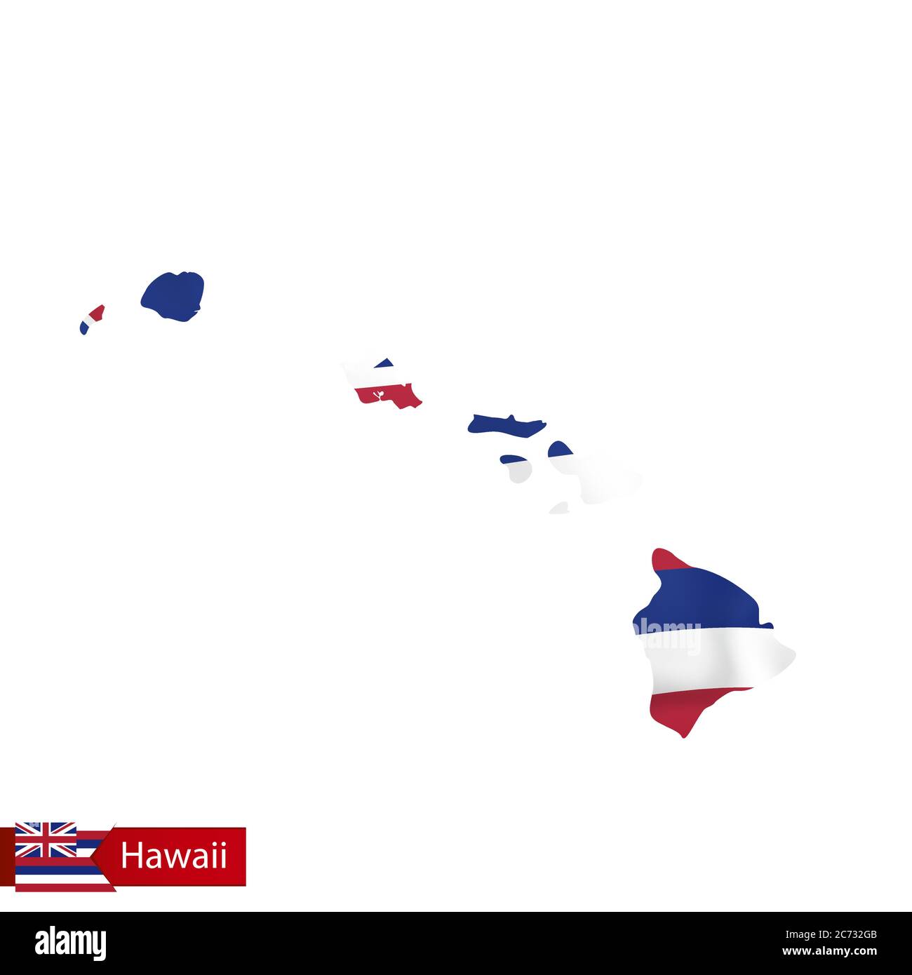 Hawaii state map with waving flag of US State. Vector illustration ...