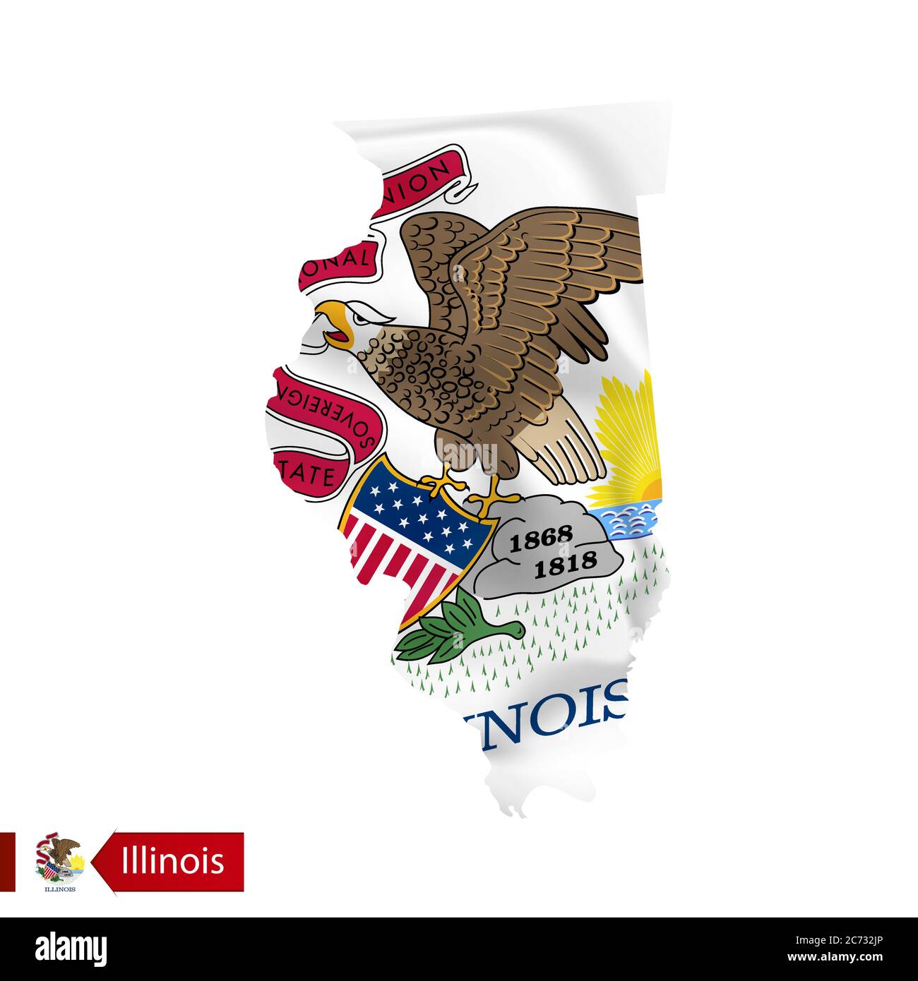 Illinois state map with waving flag of US State. Vector illustration ...