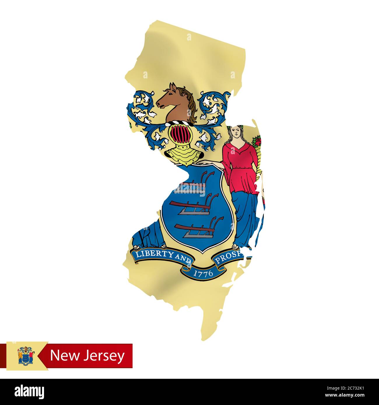 New Jersey state map with waving flag of US State. Vector illustration ...