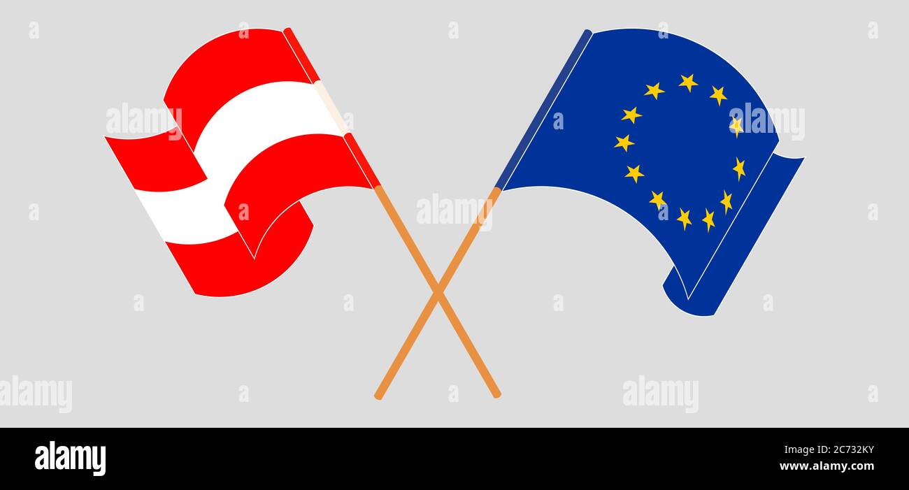 Crossed and waving flags of Austria and the EU. Vector illustration ...