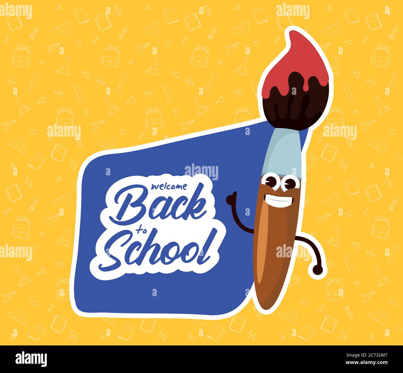 back to school poster with paint brush kawaii character vector ...