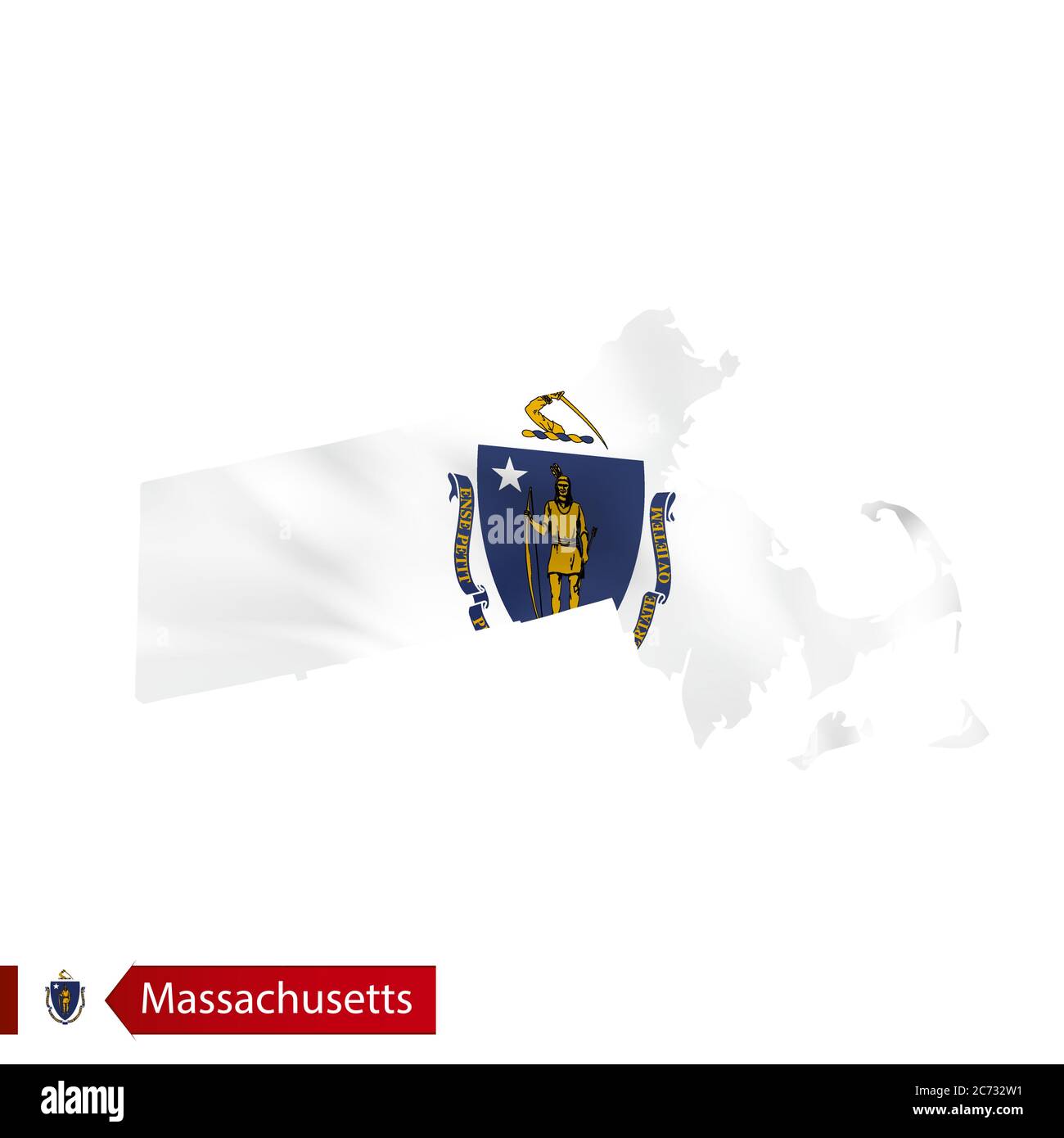 Massachusetts state map with waving flag of US State. Vector ...
