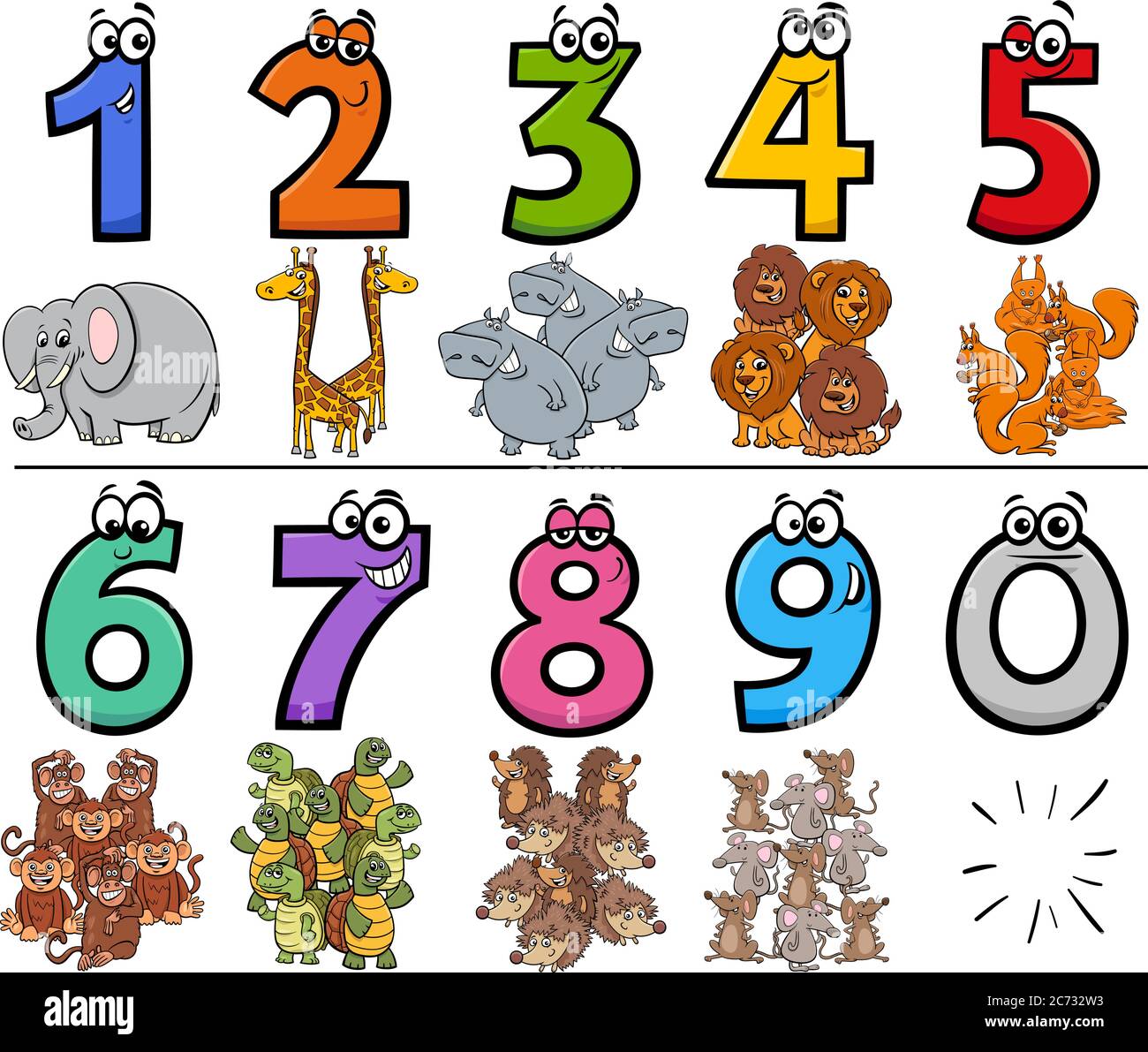 Cartoon Illustration of Educational Numbers Collection from One to Nine ...