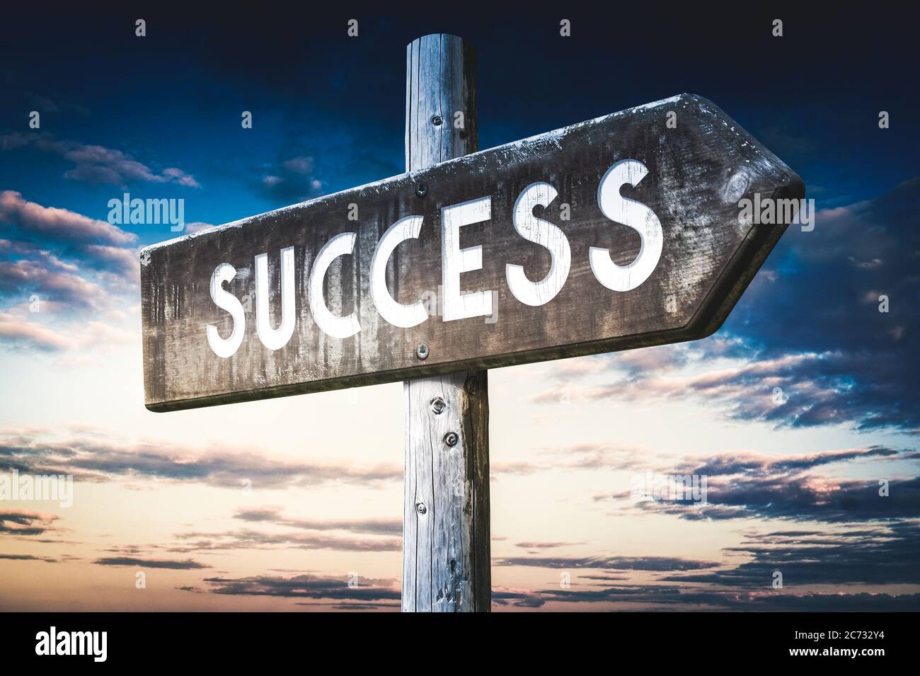 Success - wooden signpost, roadsign with one arrow Stock Photo - Alamy