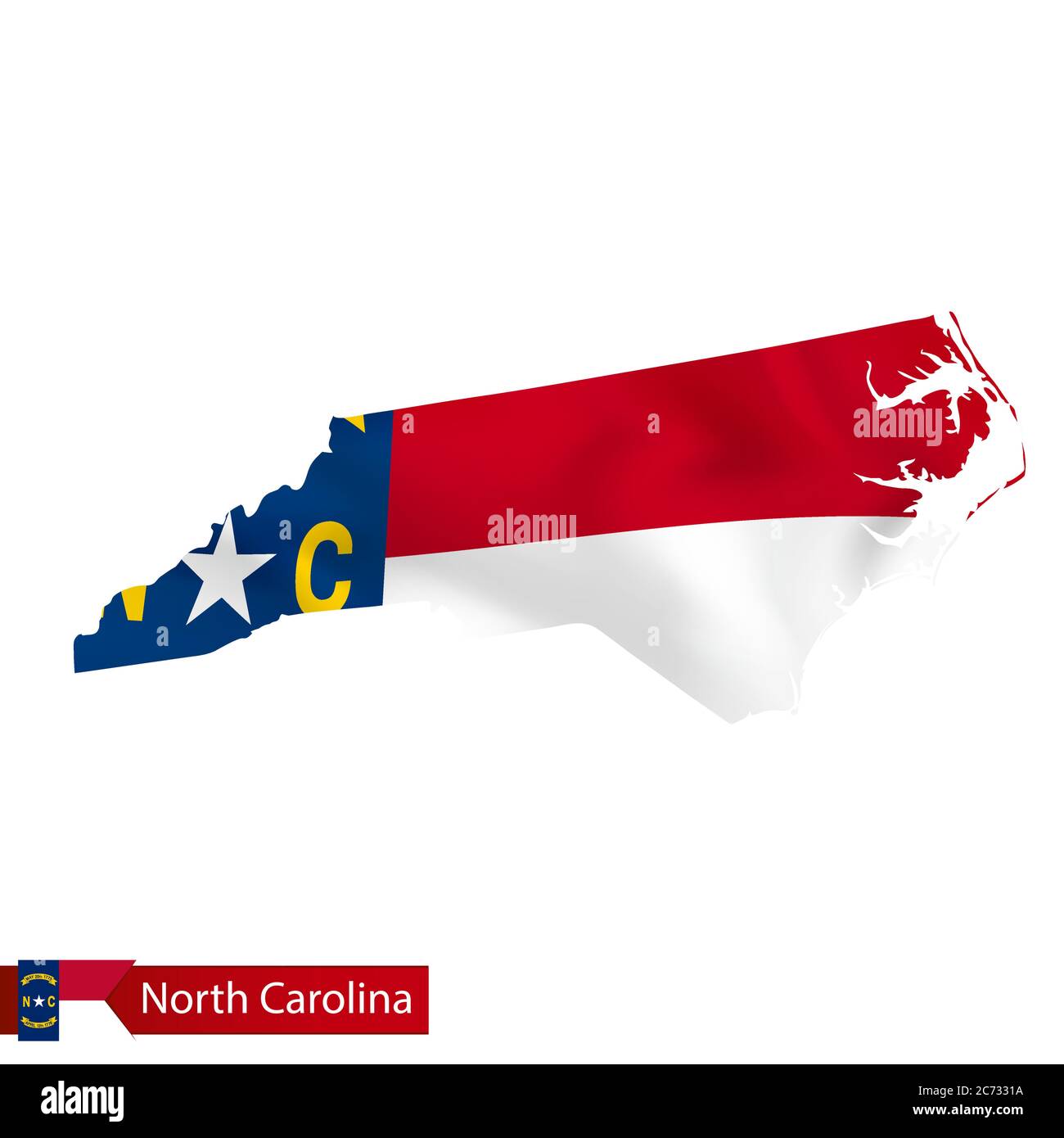 North Carolina state map with waving flag of US State. Vector ...