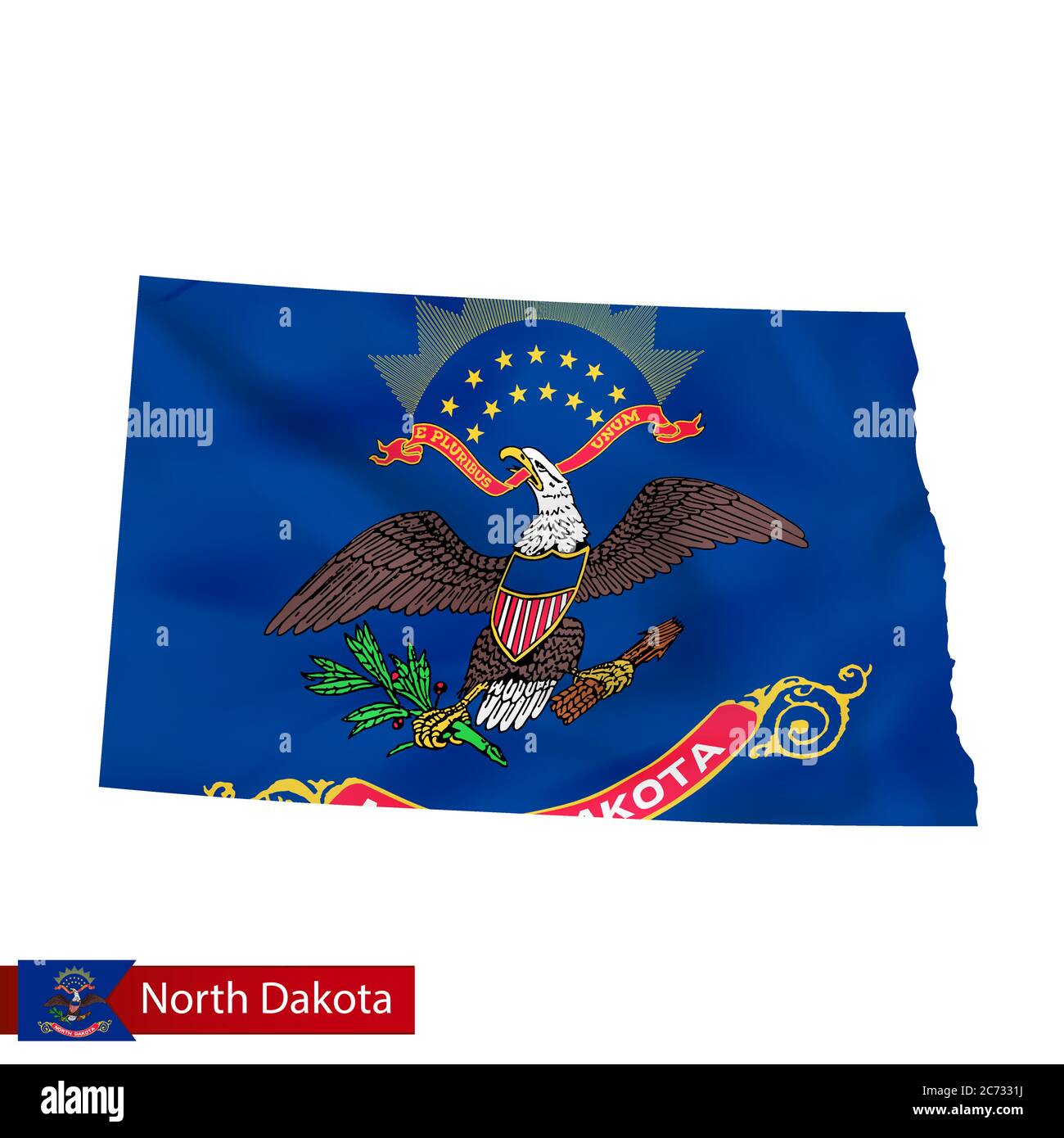North Dakota state map with waving flag of US State. Vector ...