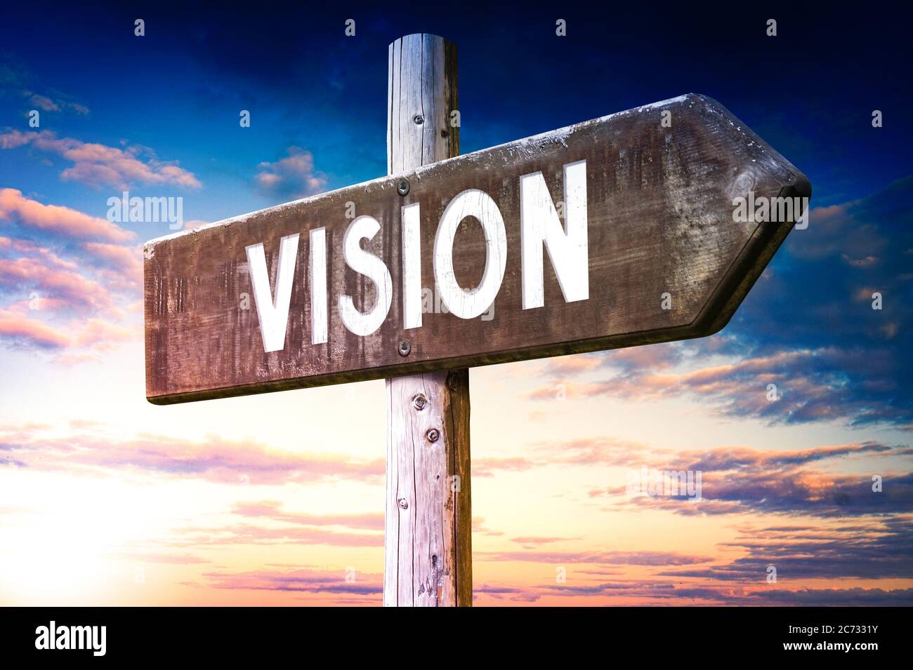 Vision - wooden signpost, roadsign with one arrow Stock Photo - Alamy