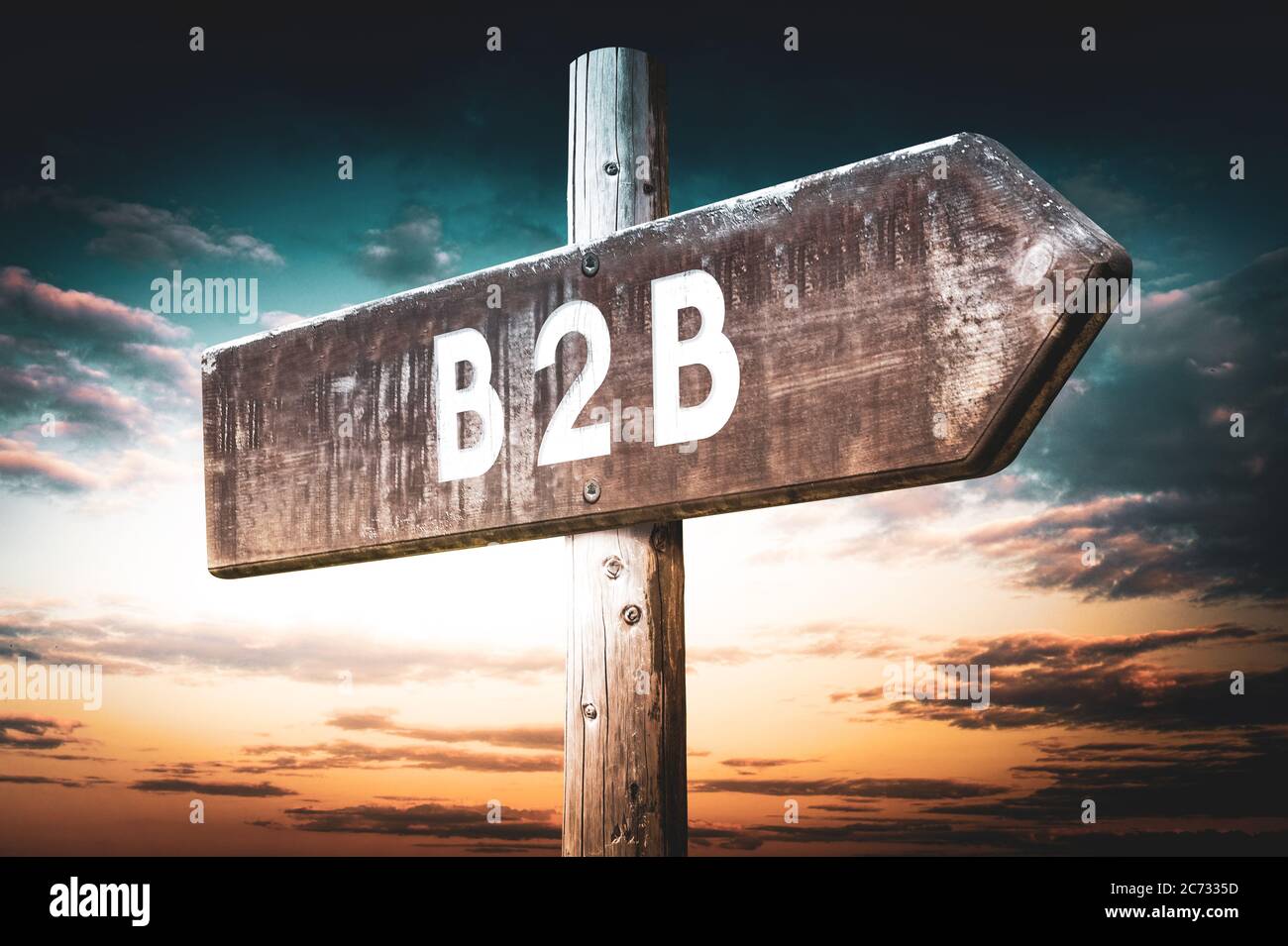 B2B - business to business - wooden signpost, roadsign with one arrow ...