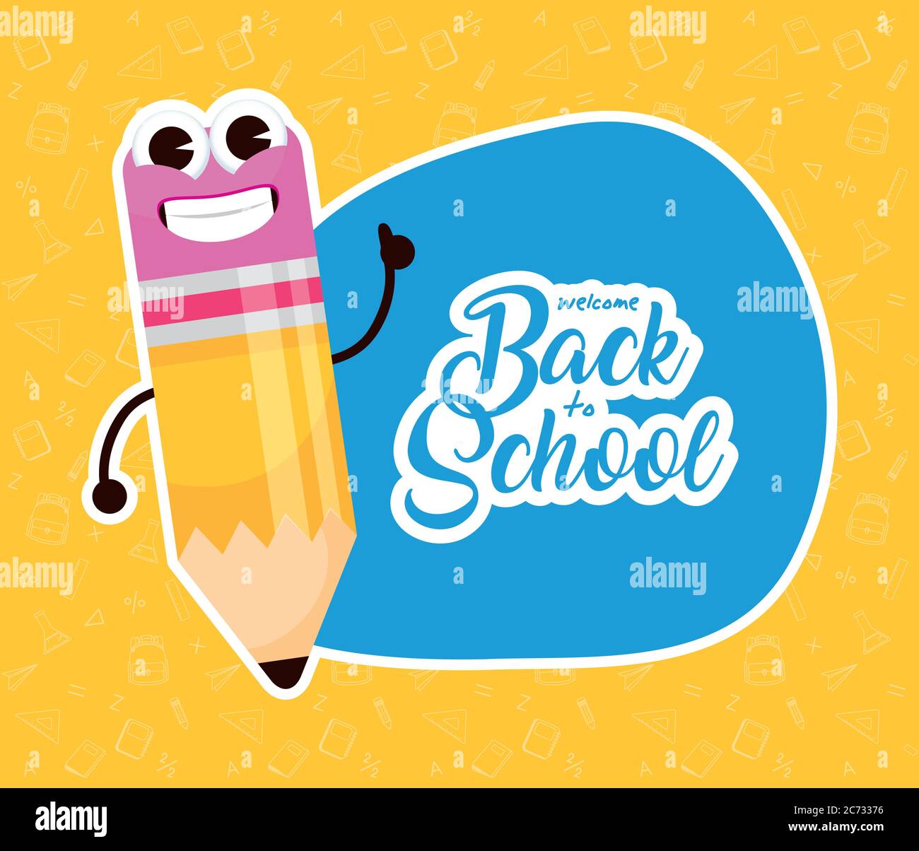 back to school poster with pencil kawaii character vector illustration ...