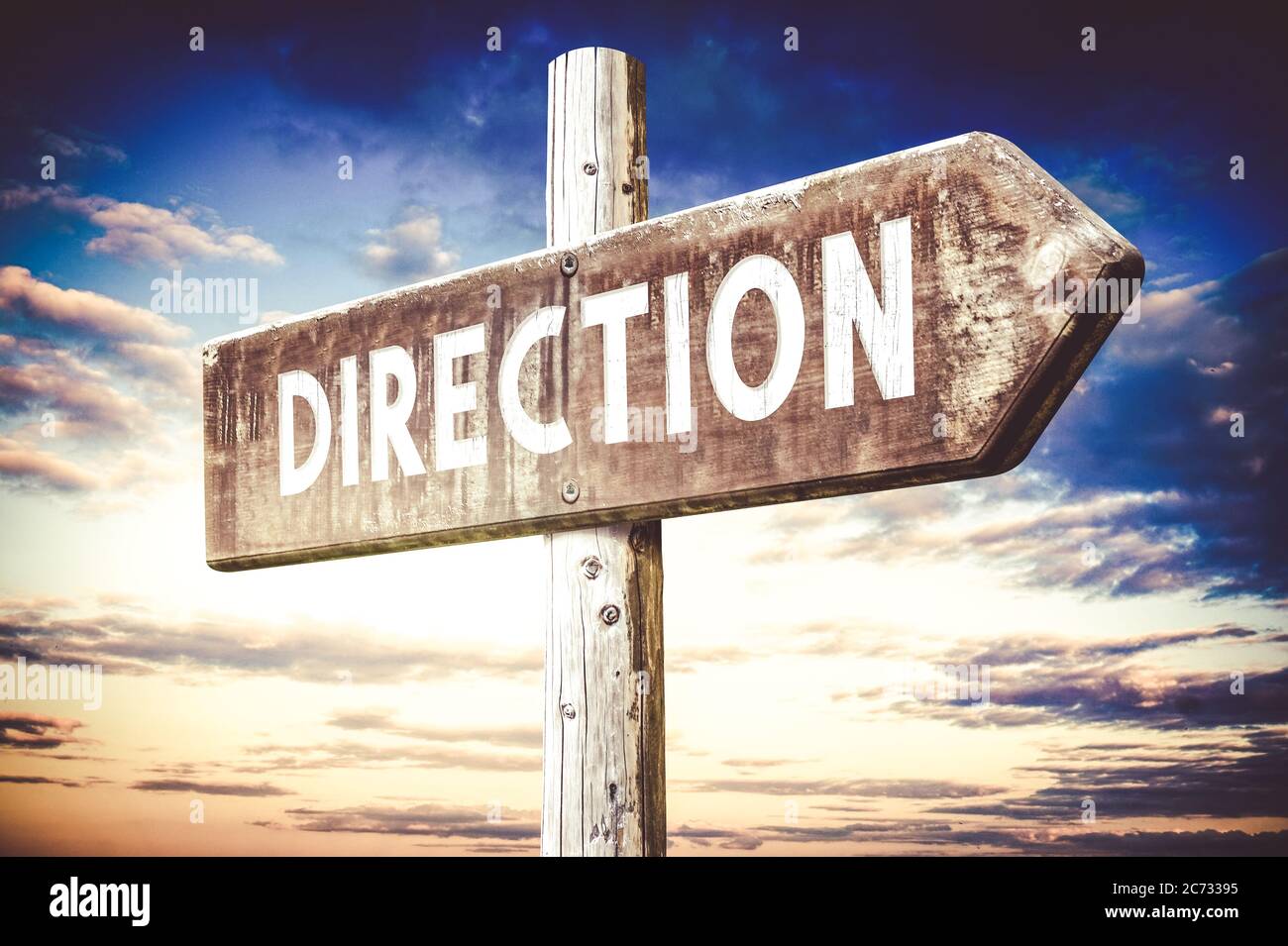 Direction - wooden signpost, roadsign with one arrow Stock Photo - Alamy