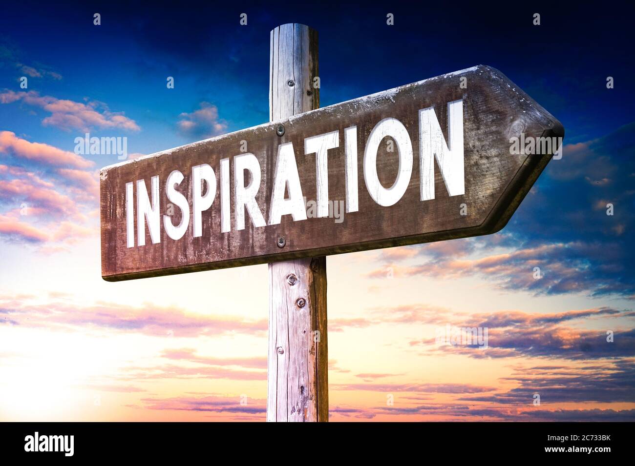 Inspiration - wooden signpost, roadsign with one arrow Stock Photo - Alamy