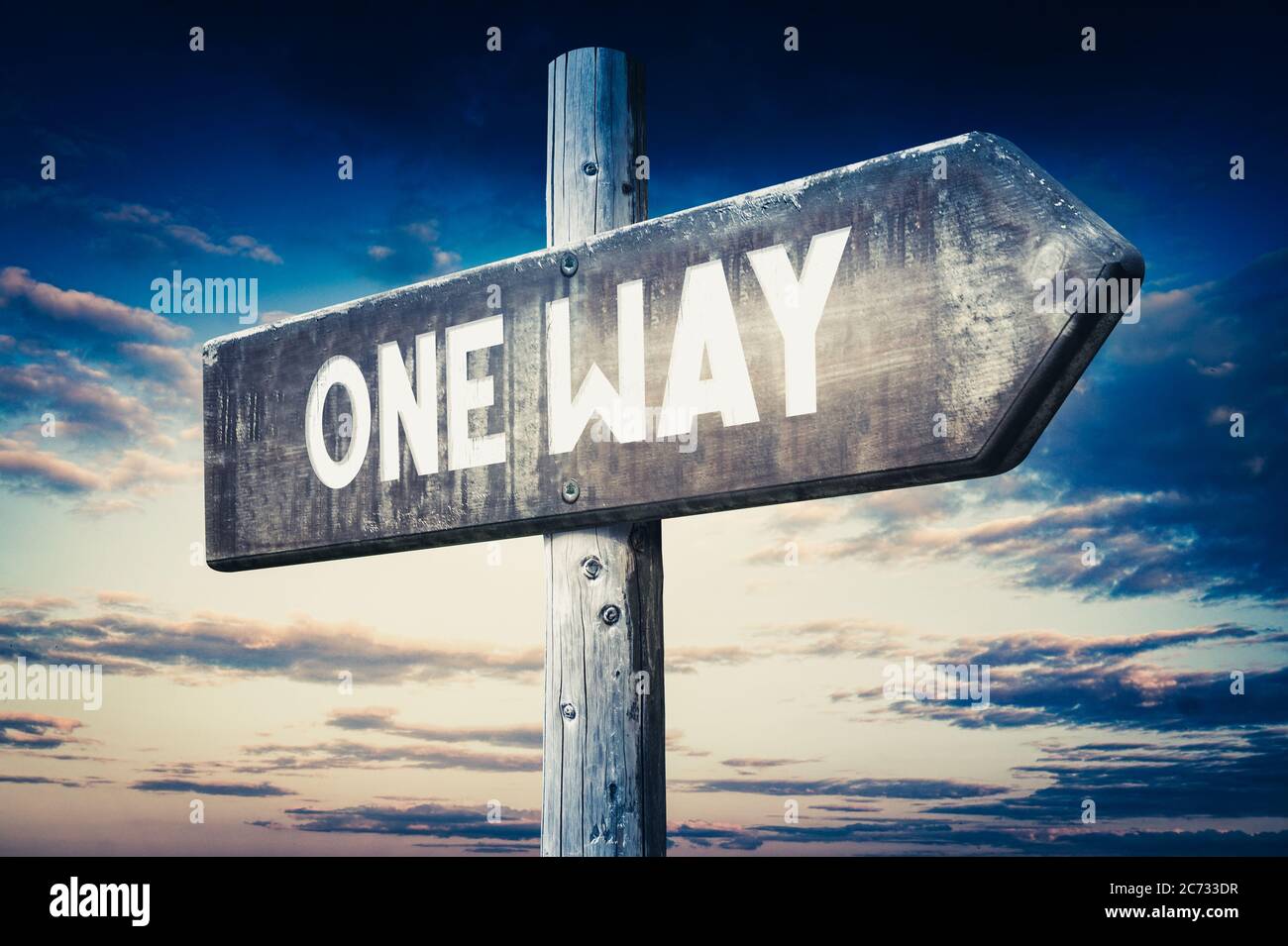 One way - wooden signpost, roadsign with one arrow Stock Photo - Alamy