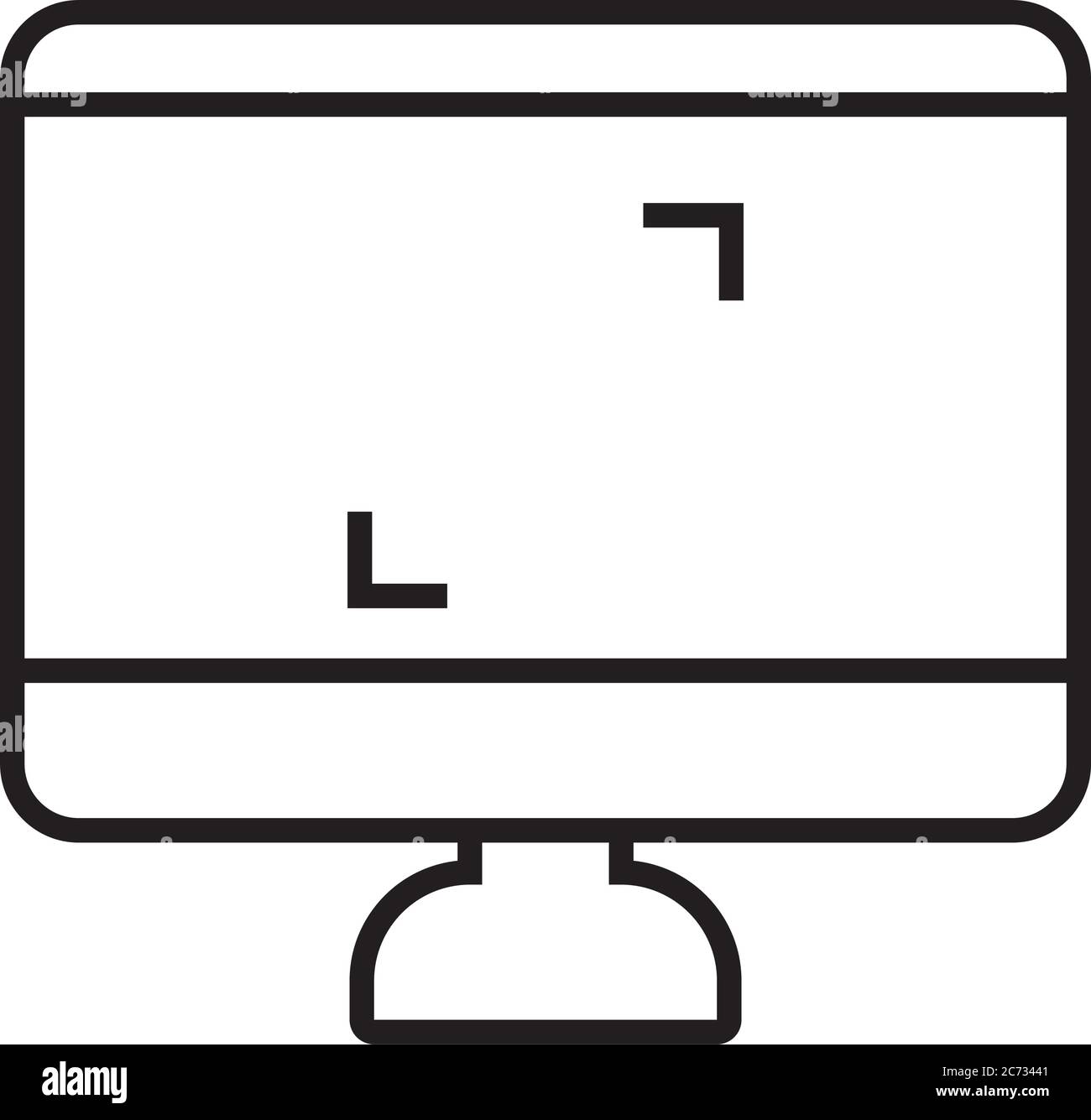 computer with square corners on screen over white background, line ...