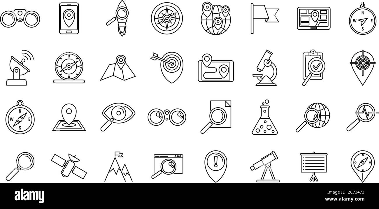 Research icons set. Outline set of research vector icons for web design ...