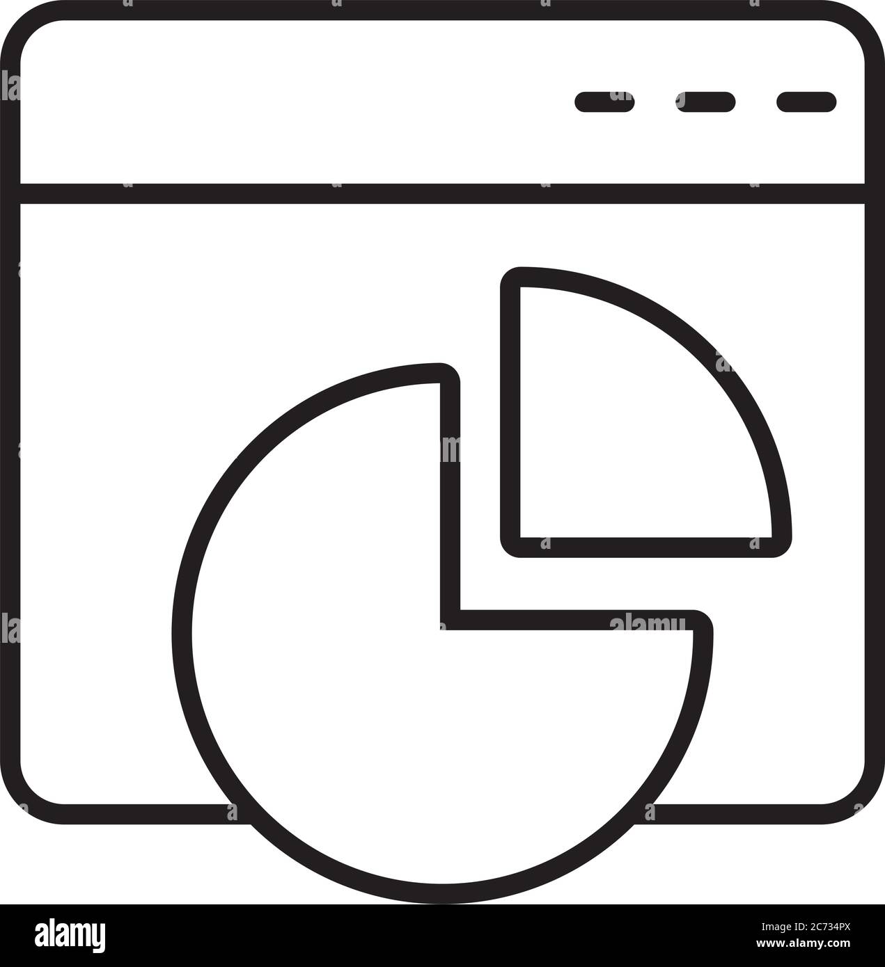 web window with graphic pie chart over white background, line style ...