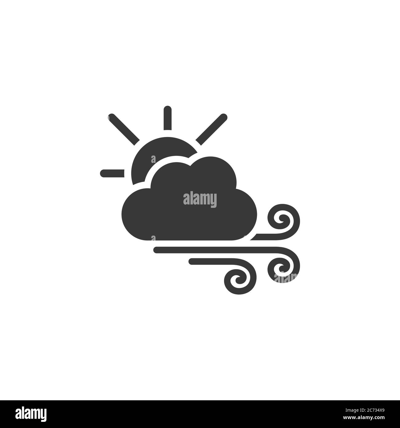 Strong wind, sun and cloud. Isolated icon. Weather glyph vector ...