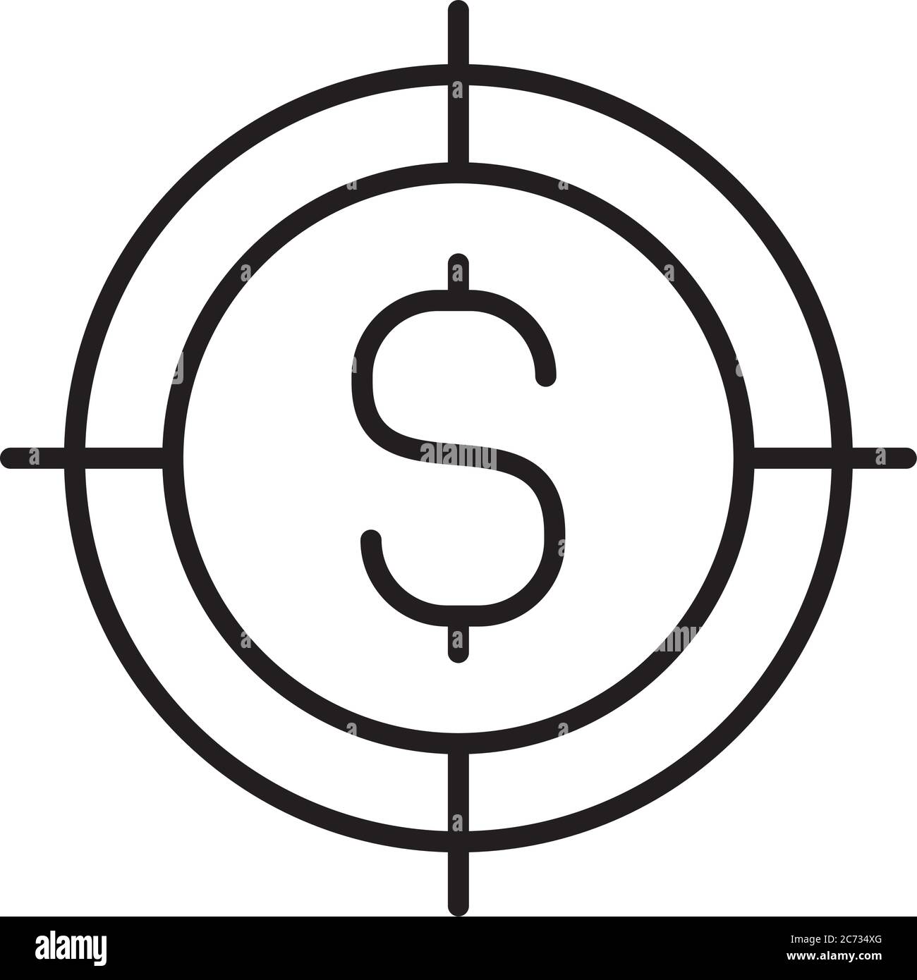 target with money symbol icon over white background, line style, vector ...