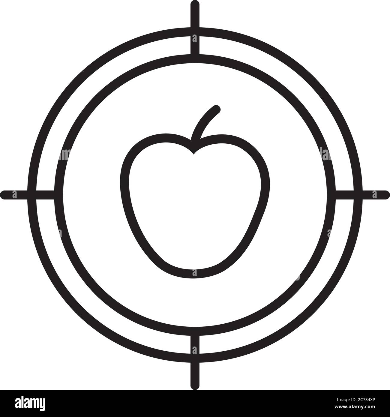 target with apple fruit icon over white background, line style, vector ...
