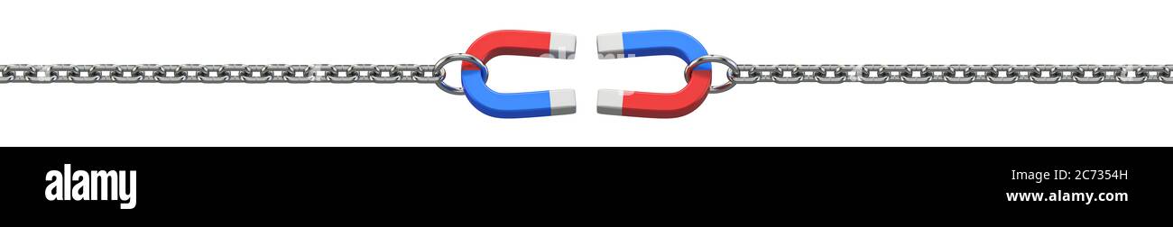 Two magnet on chain attraction 3D render illustration isolated on white ...