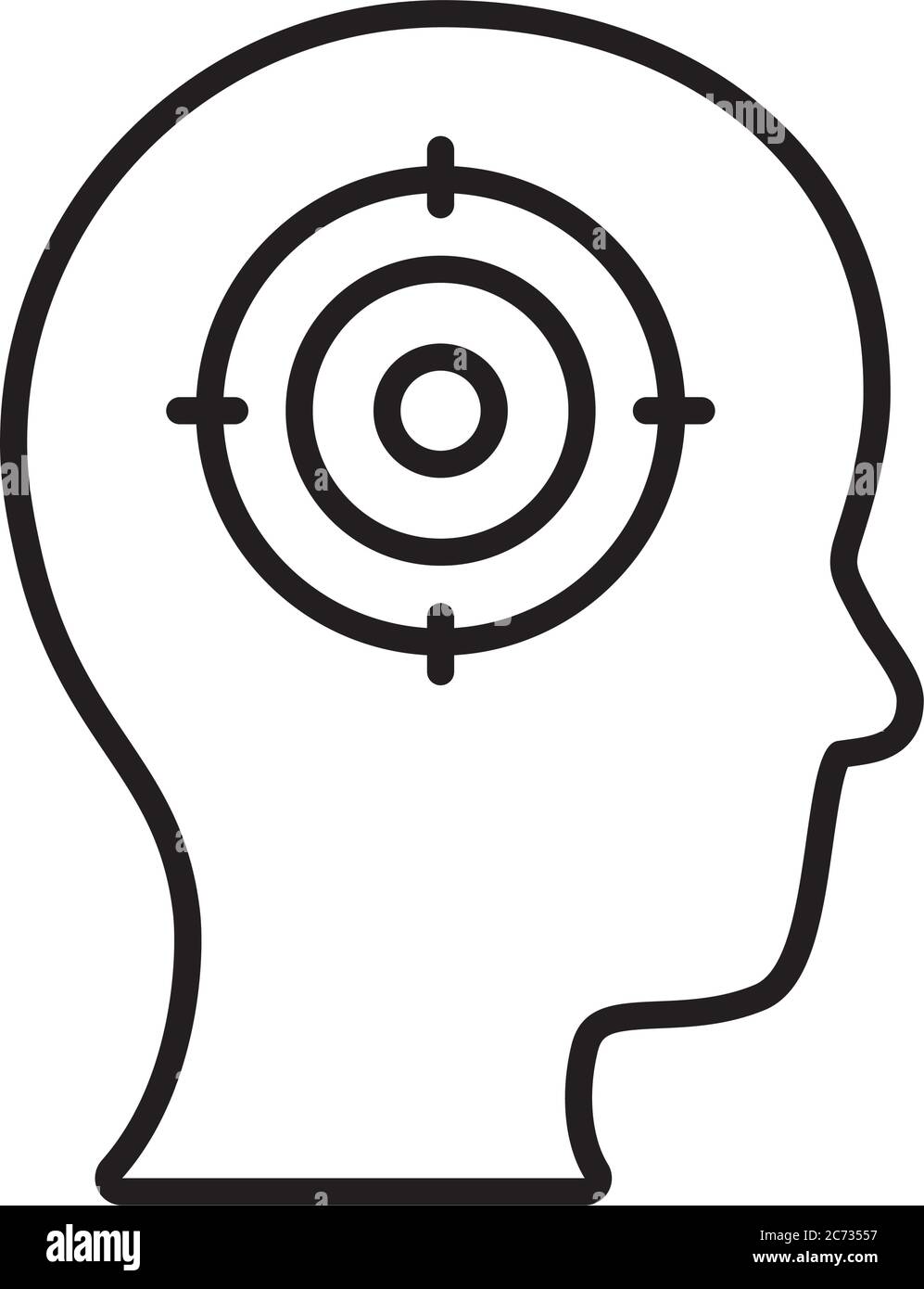 head with target icon over white background, line style, vector ...