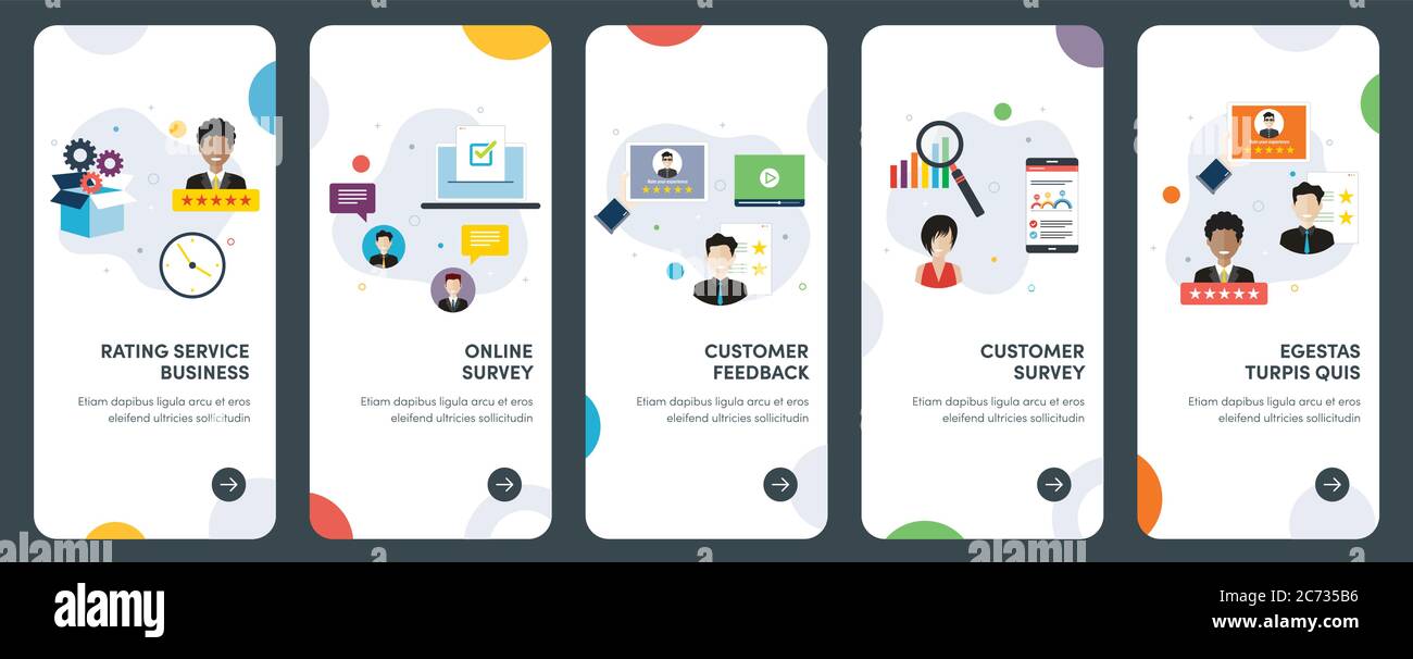 Set of concept flat design icons for rating, service, survey, support ...