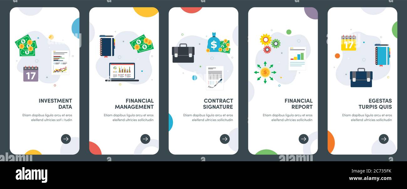 Set of concept flat design icons of investment, financial, management ...