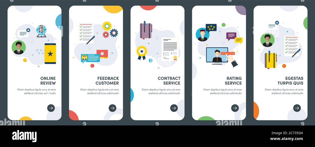 Set of concept flat design icons for review, feedback, customer ...