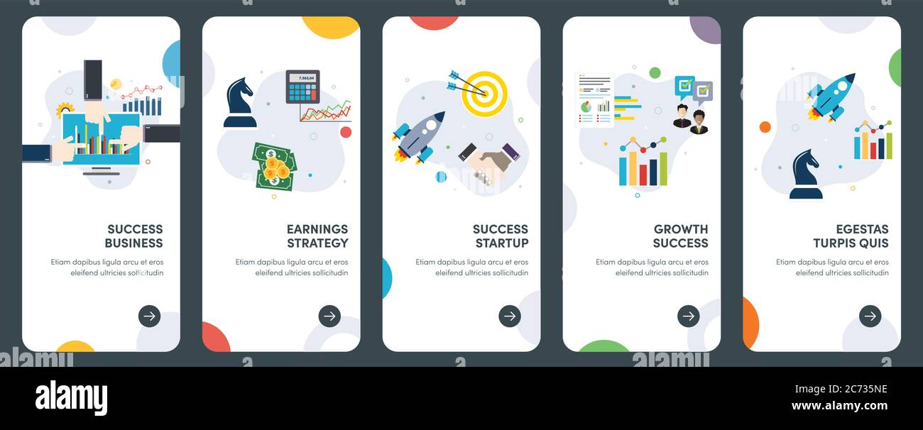Set of concept flat design icons for success, earnings, strategy ...
