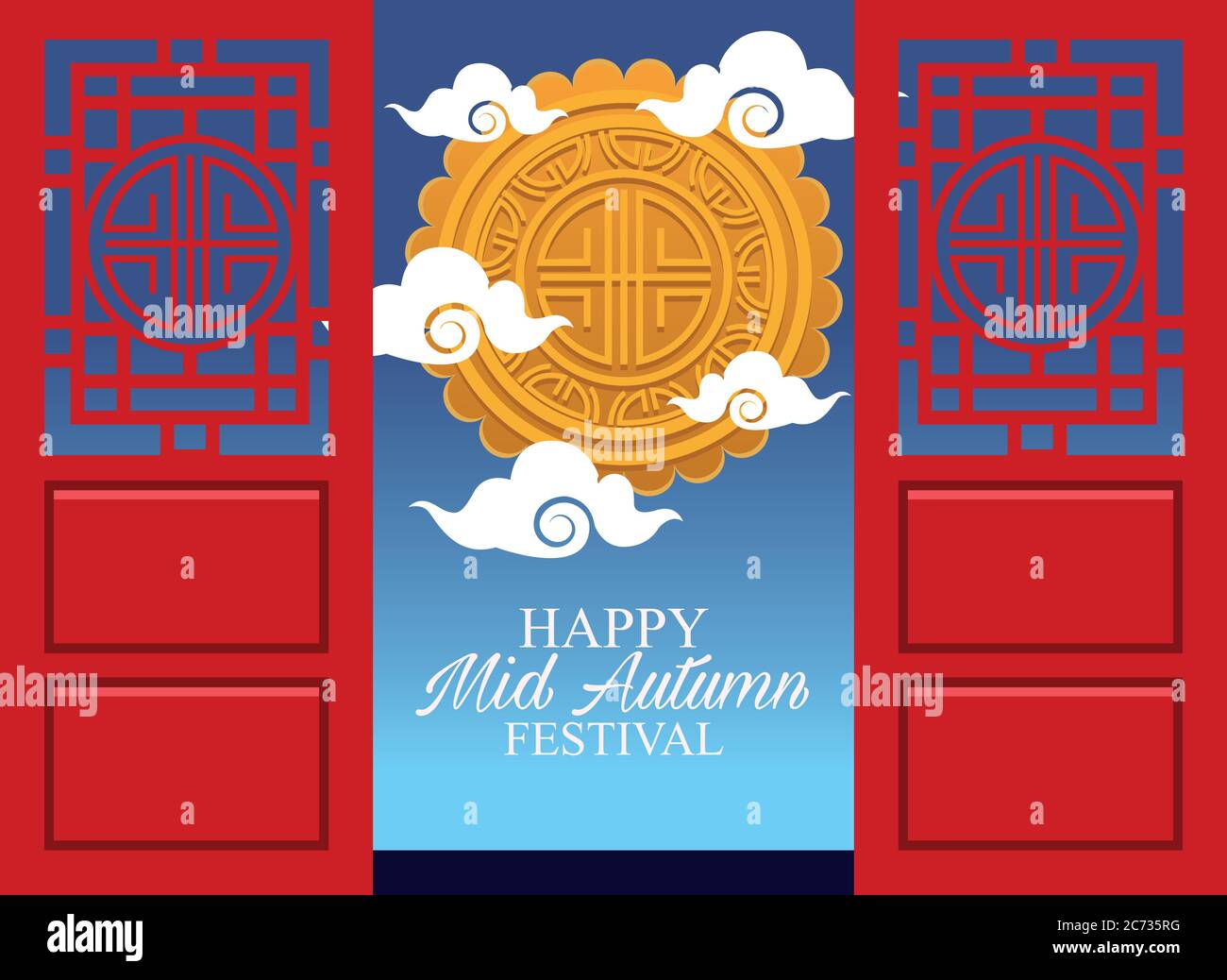 happy mid autumn festival card with golden seal vector illustration ...