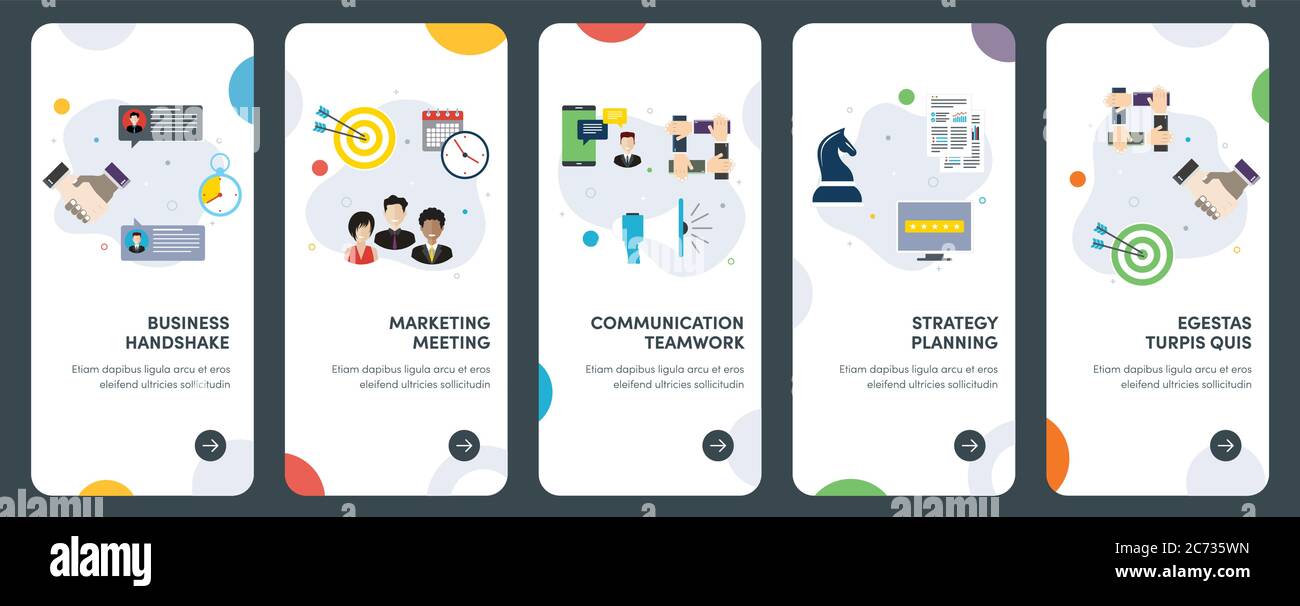 Set of concept flat design icons for planning, process, chart ...