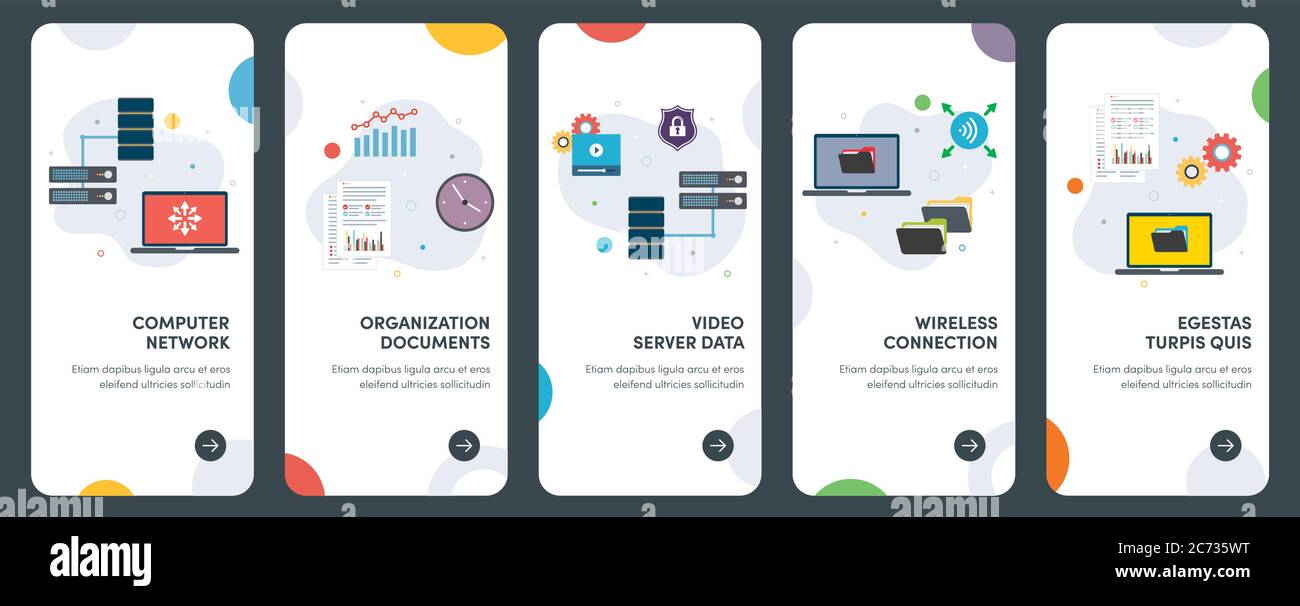 Set of concept flat design icons of computer, network, wireless ...