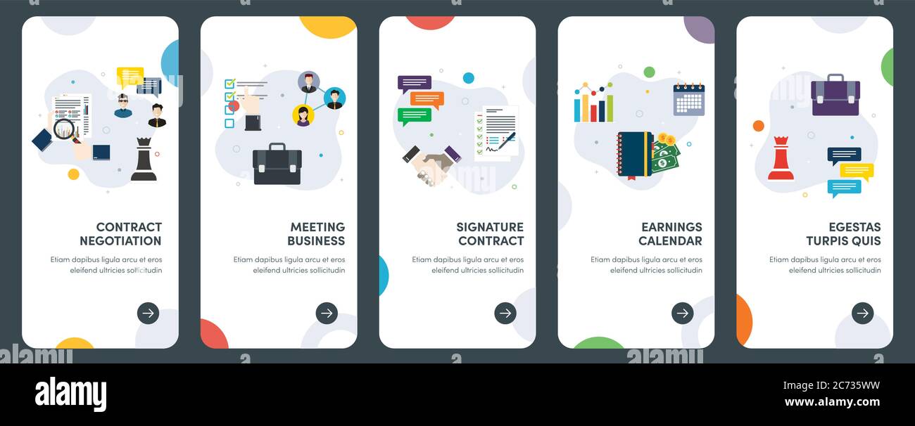 Set of concept flat design icons for contract, signature, meeting ...