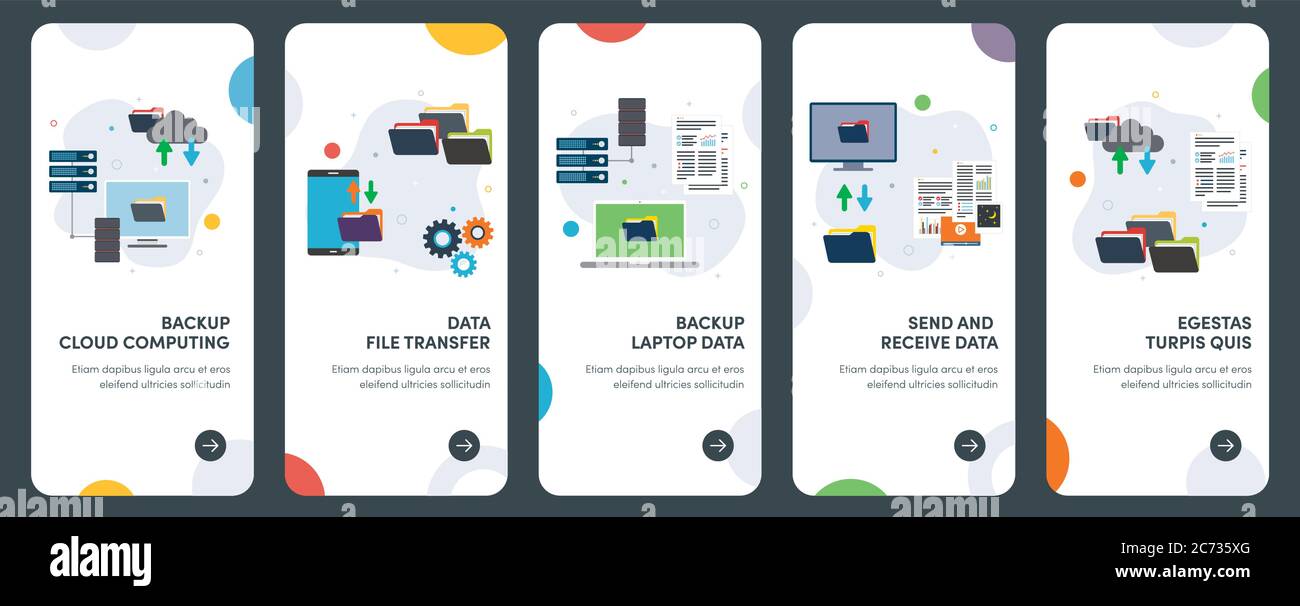 Set of concept flat design icons for backup, cloud computing, data, transfer file. UX, UI vector ...