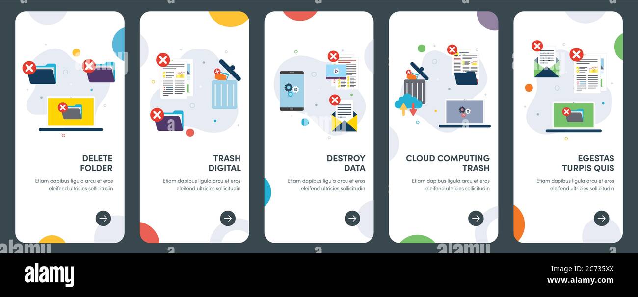 Set of concept flat design icons for destroy, data, delete, folder and ...