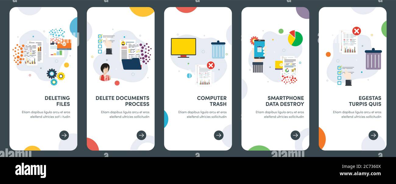 Set of concept flat design icons for data, delete, information, file ...