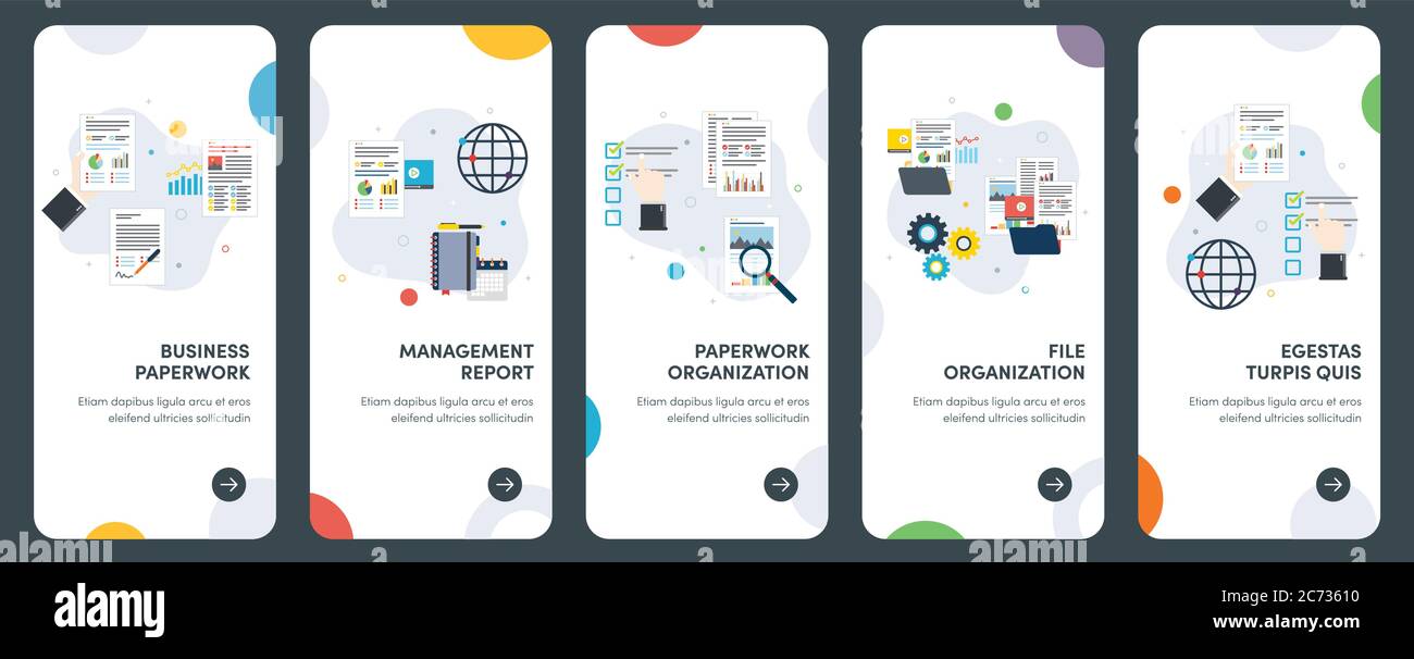 Set of concept flat design icons for management, report, organization ...