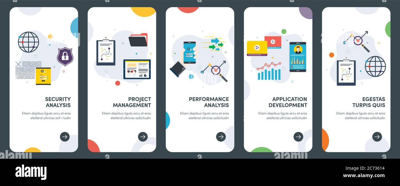 Set of concept flat design icons for security, analysis, project ...