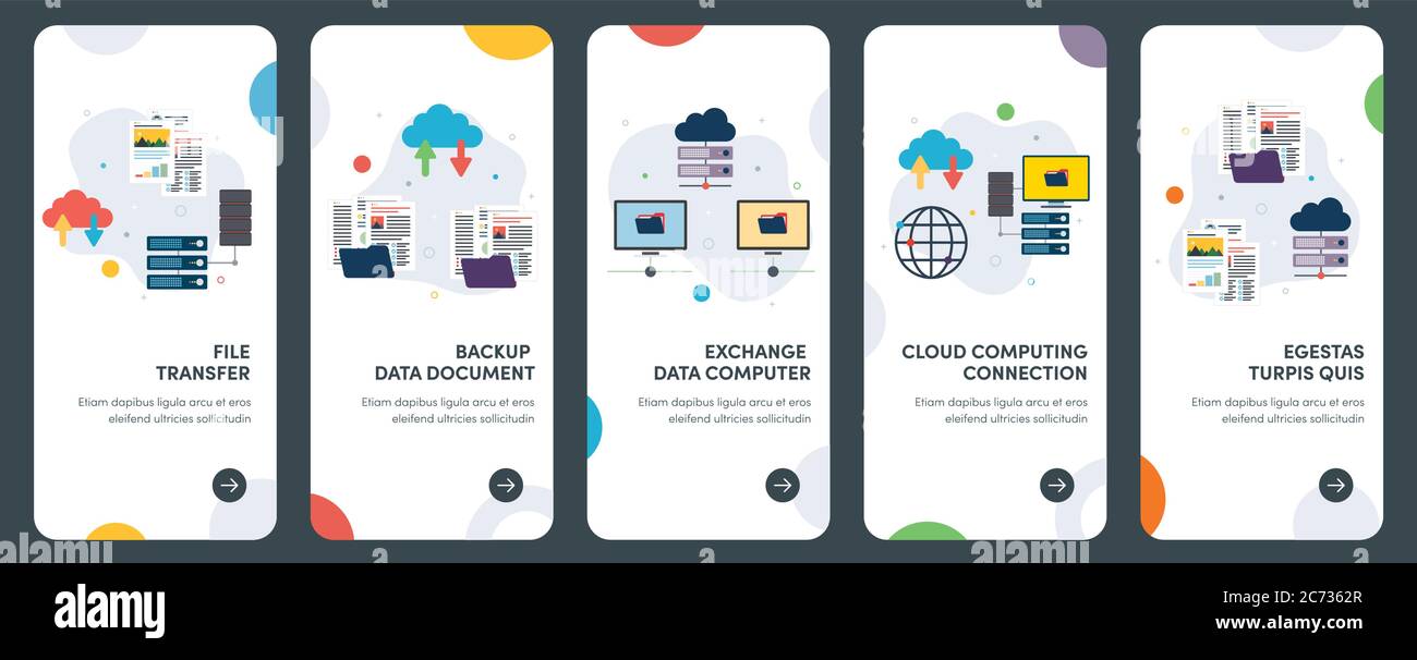 Set of concept flat design icons for file, transfer, data, backup and ...
