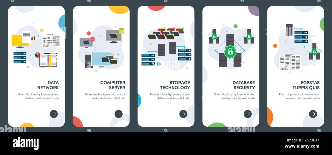 Set of concept flat design icons for data, network, computer, server ...