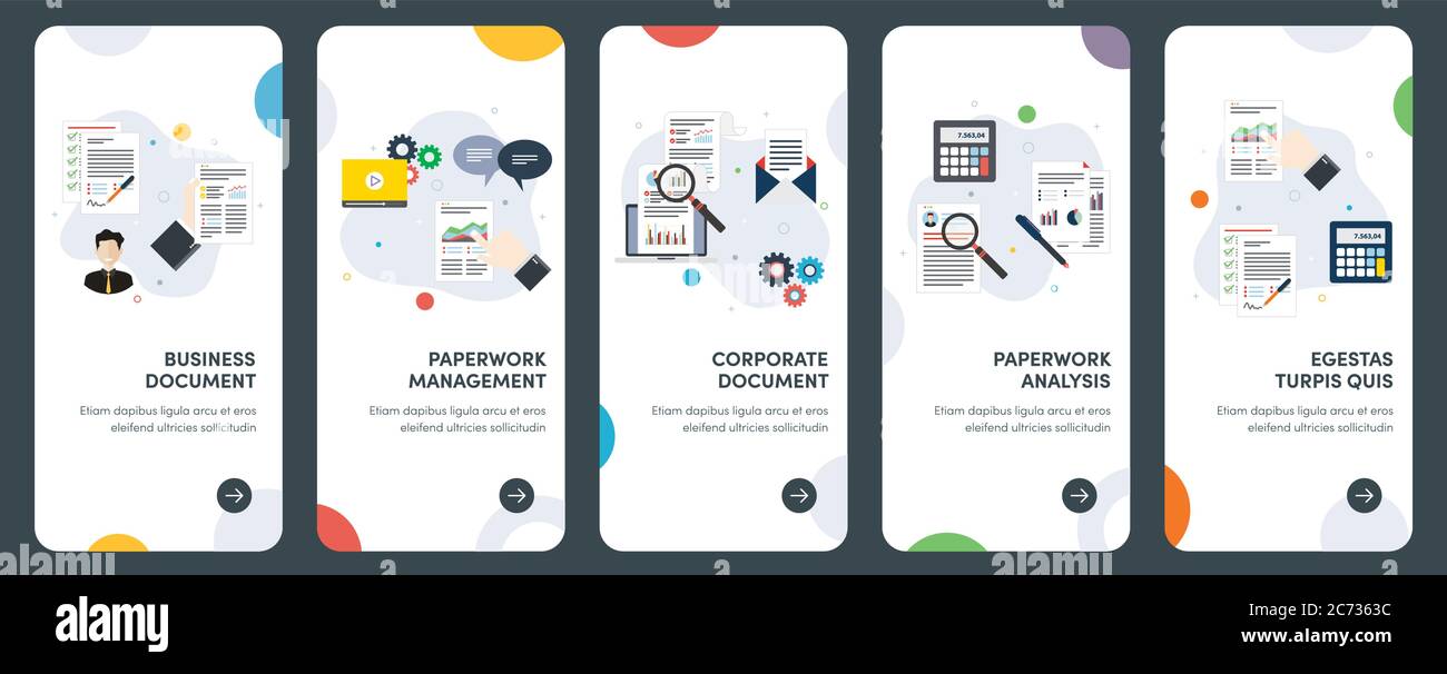 Set of concept flat design icons for analysis, document, chart, data ...